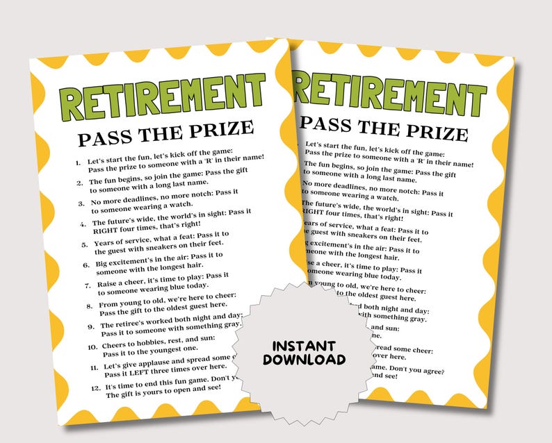Retirement Pass the Prize Game, Fun Printable Retirement Party Game ...