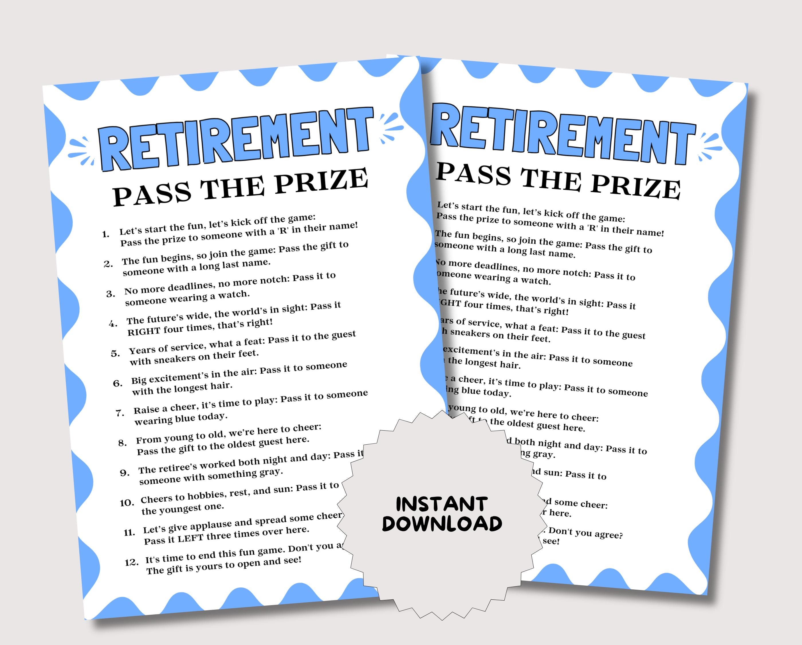Retirement Pass the Prize, Fun Retirement Party Game, Retirement Pass ...