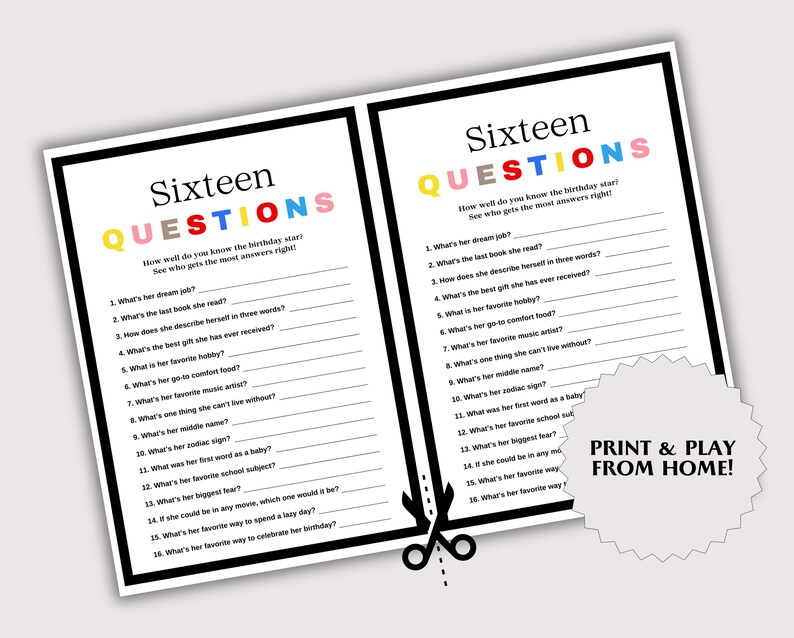 Who Knows the Birthday Girl Best, Sweet 16 Game, Birthday Party Game ...