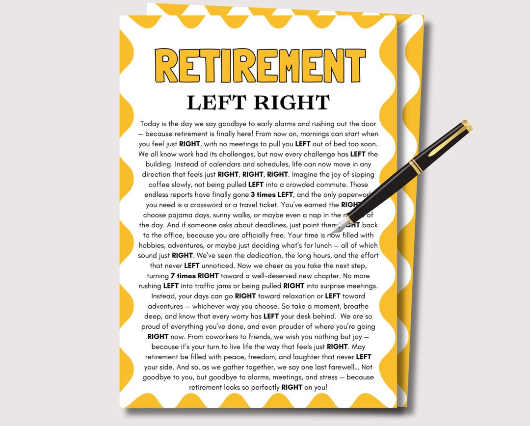 Retirement Left Right Game, Fun Printable Retirement Party Game ...