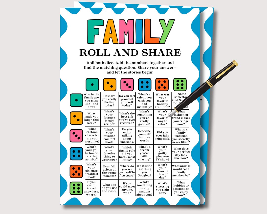 Family Roll and Share Game, Fun Family Reunion Game for Adults Kids ...