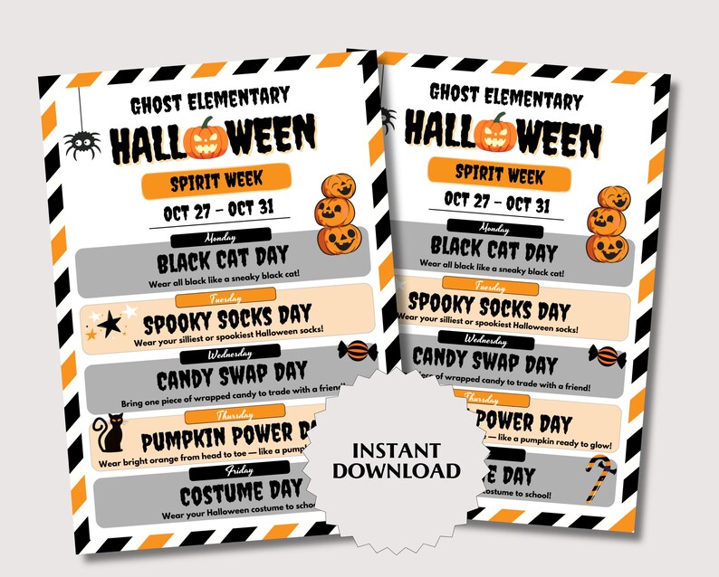 Halloween Spirit Week Flyer Editable in Canva, Autumn Fall School ...