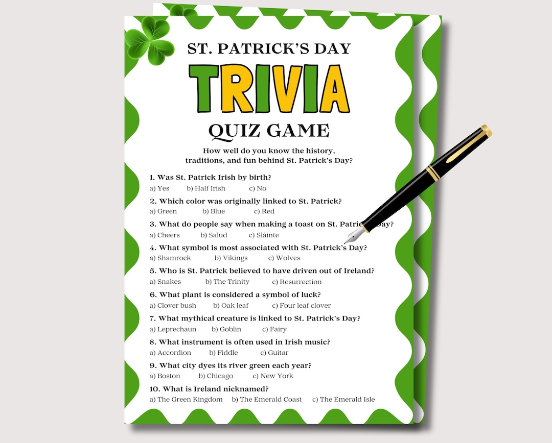 St Patrick's Day Trivia Game, Fun St Patricks Day Game for Kids Adults ...