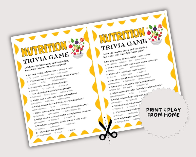 Nutrition Trivia Game, Fun Nutrition Game for Kids Adults Seniors ...