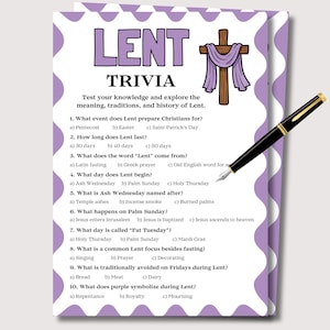 Lent Trivia Game, Fun Printable Lent Activity for Kids Adults, Ash ...