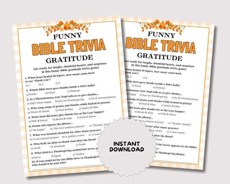 Funny Bible Trivia Gratitude Game, Thankfulness Bible Activity for Kids ...