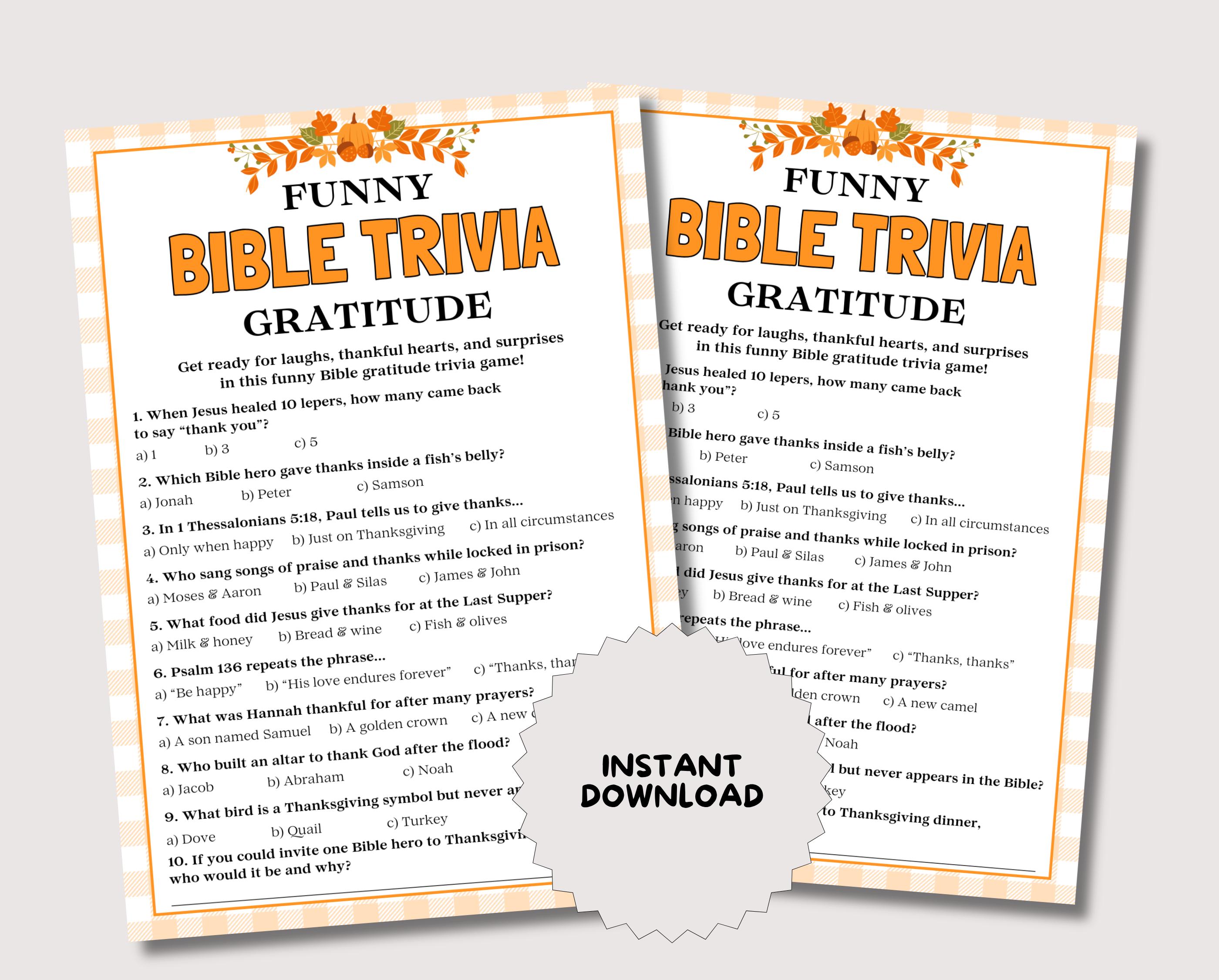 Funny Bible Trivia Gratitude Game, Thankfulness Bible Activity for Kids ...