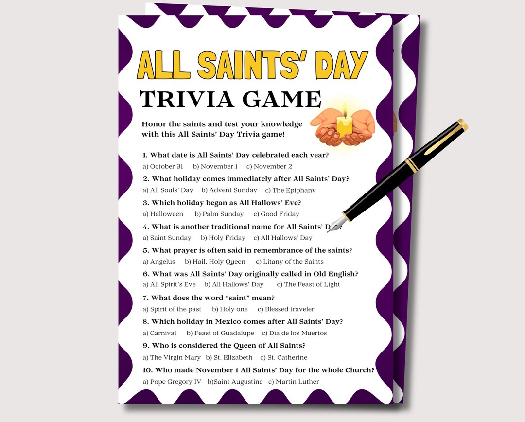 All Saints Day Trivia Game, Christian Game for Kids Adults, All Saints ...