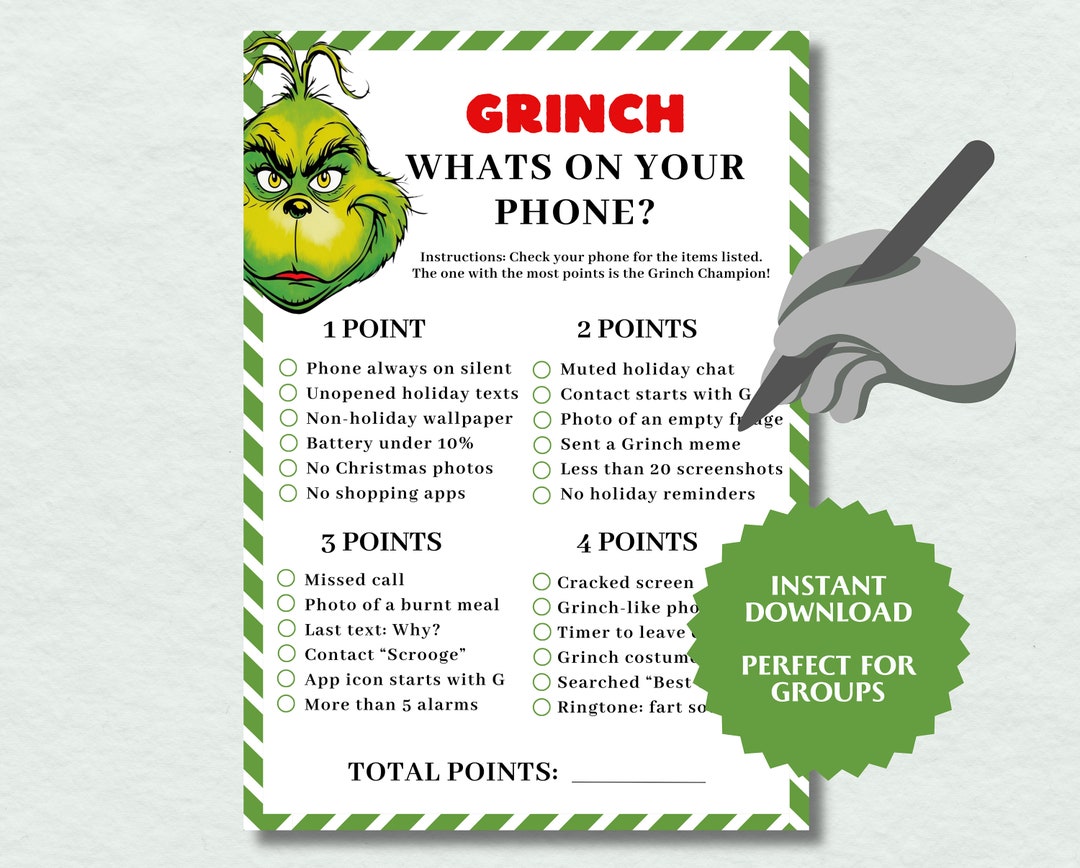 Grinch Whats on Your Phone Game, Funny Christmas Photo Scavenger Hunt ...
