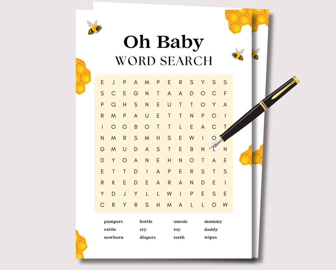 Baby Shower Word Search Game, Printable Baby Shower Game, Baby Word ...