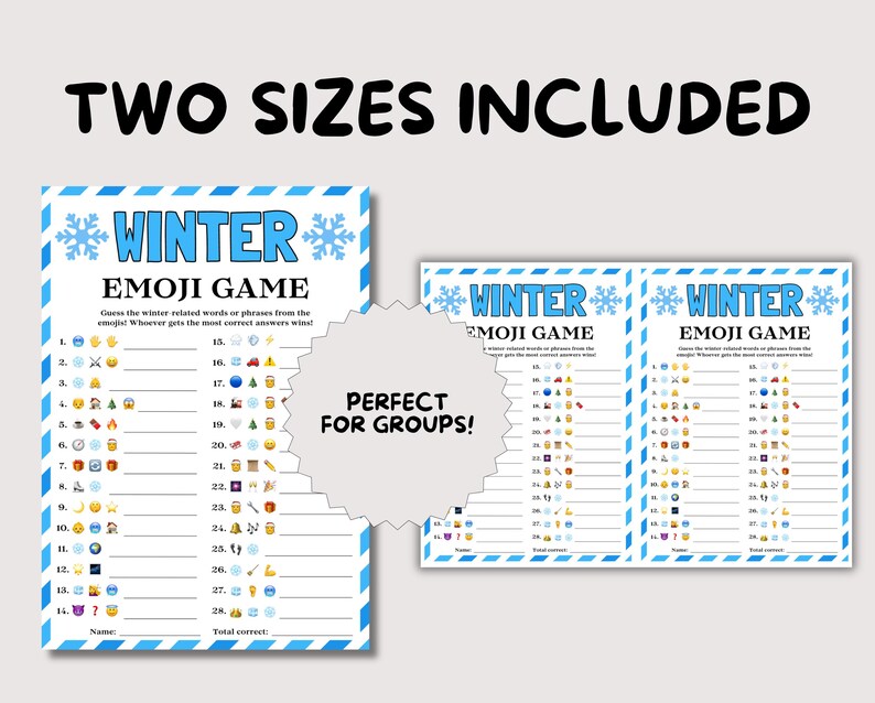 Winter Emoji Game, Fun Printable Winter Game for Kids Adults, Winter ...