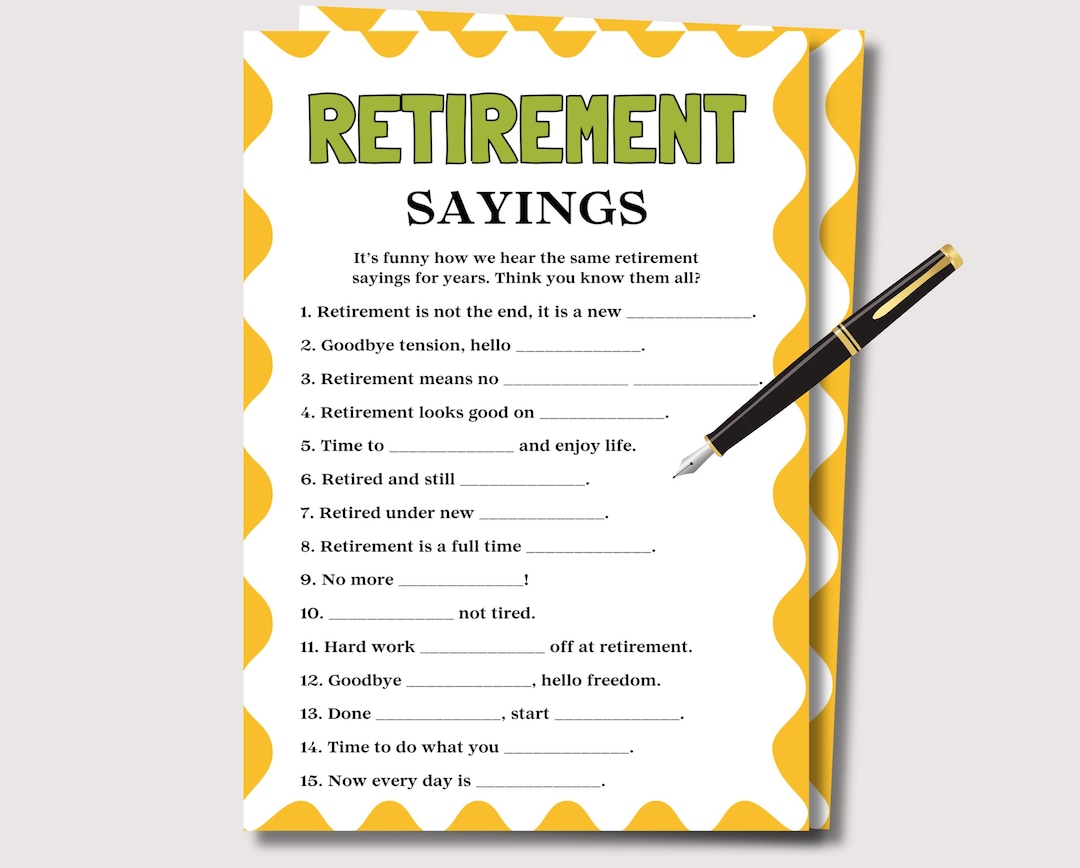 Retirement Sayings Game, Fun Printable Group Retirement Party Game ...