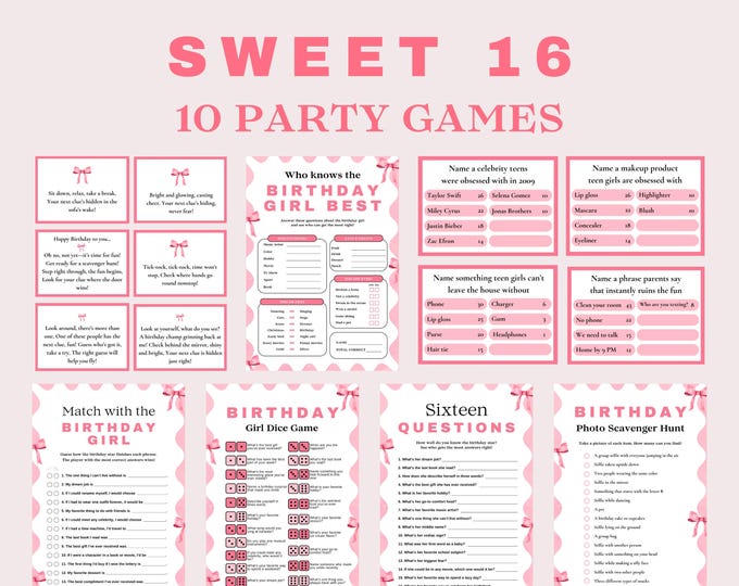 Sweet 16 Games Bundle Printable 16th Birthday Games Sweet 16 Party ...