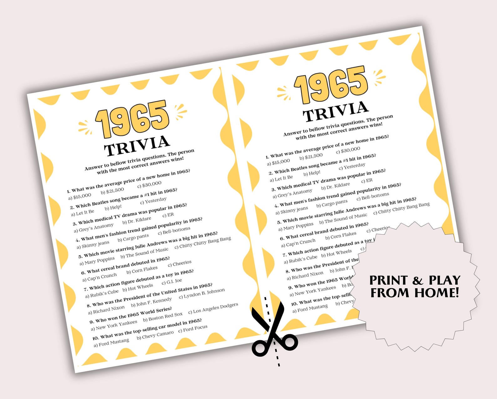 1965 Trivia Game, Fun 1965 Birthday Game for Her Him, 1965 Trivia Game ...