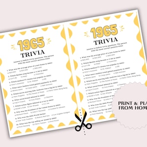1965 Trivia Game, Fun 1965 Birthday Game for Her Him, 1965 Trivia Game ...