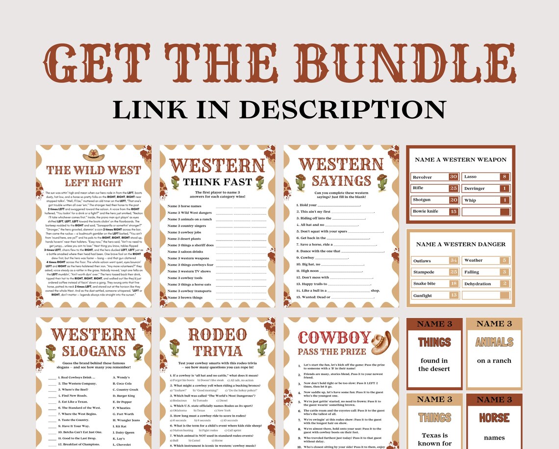 Cowboy Pass the Prize Game, Printable Cowboy Birthday Party Game for ...