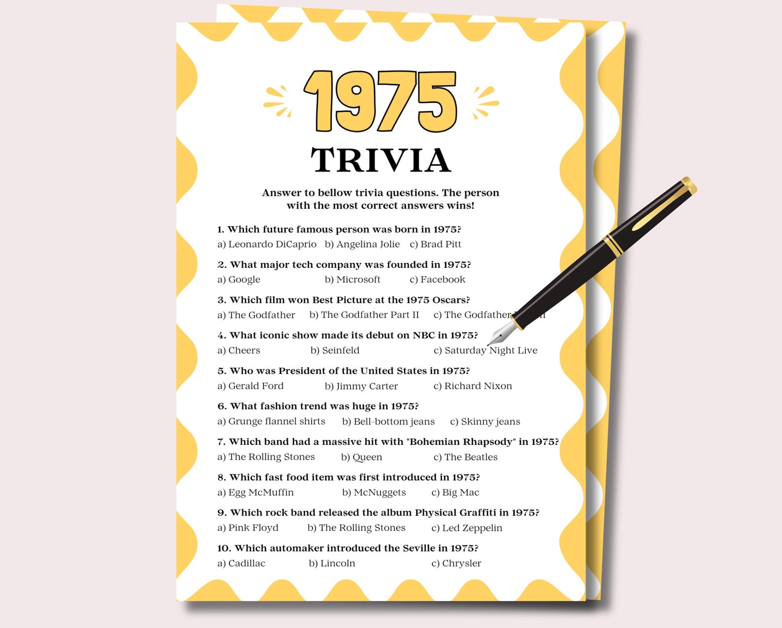 1975 Trivia Game, Fun 1975 Birthday Game for Her Him, 1975 Trivia Game ...