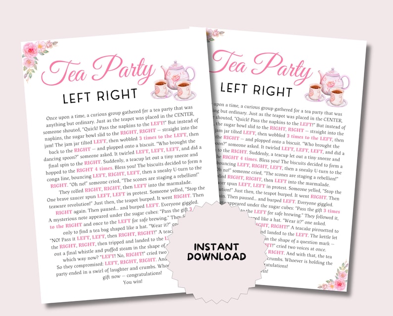 Tea Party Left Right Game, Adult Tea Party Games for Girls Women, Tea ...