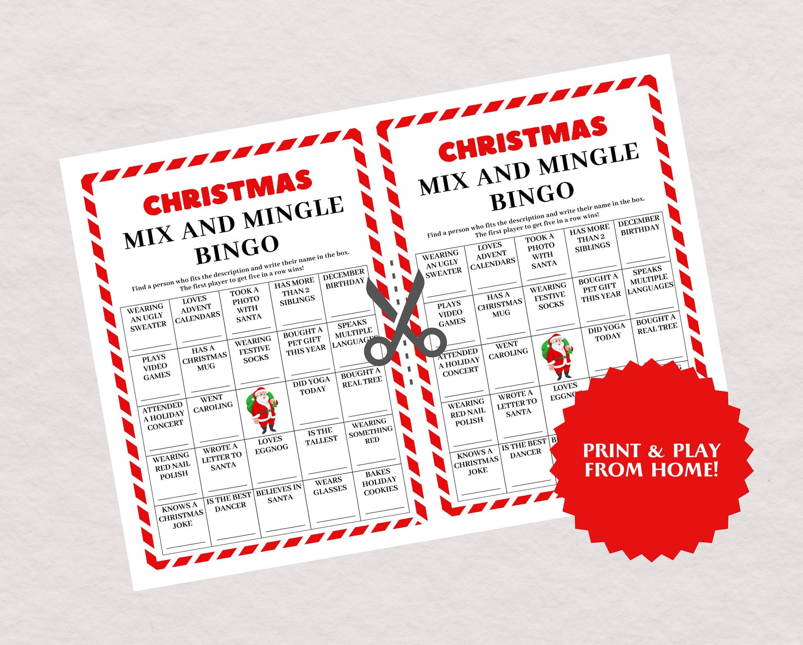 Mix and Mingle Bingo for Adults and Kids, Find the Guest Christmas ...
