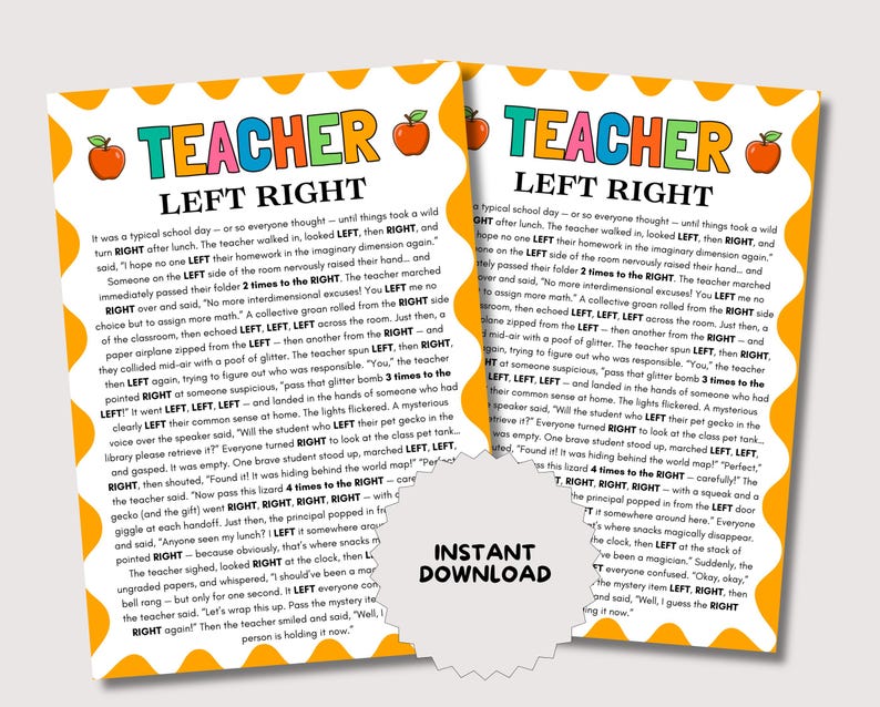 Teacher Left Right Game, Teacher Game Pass the Prize, Teacher ...