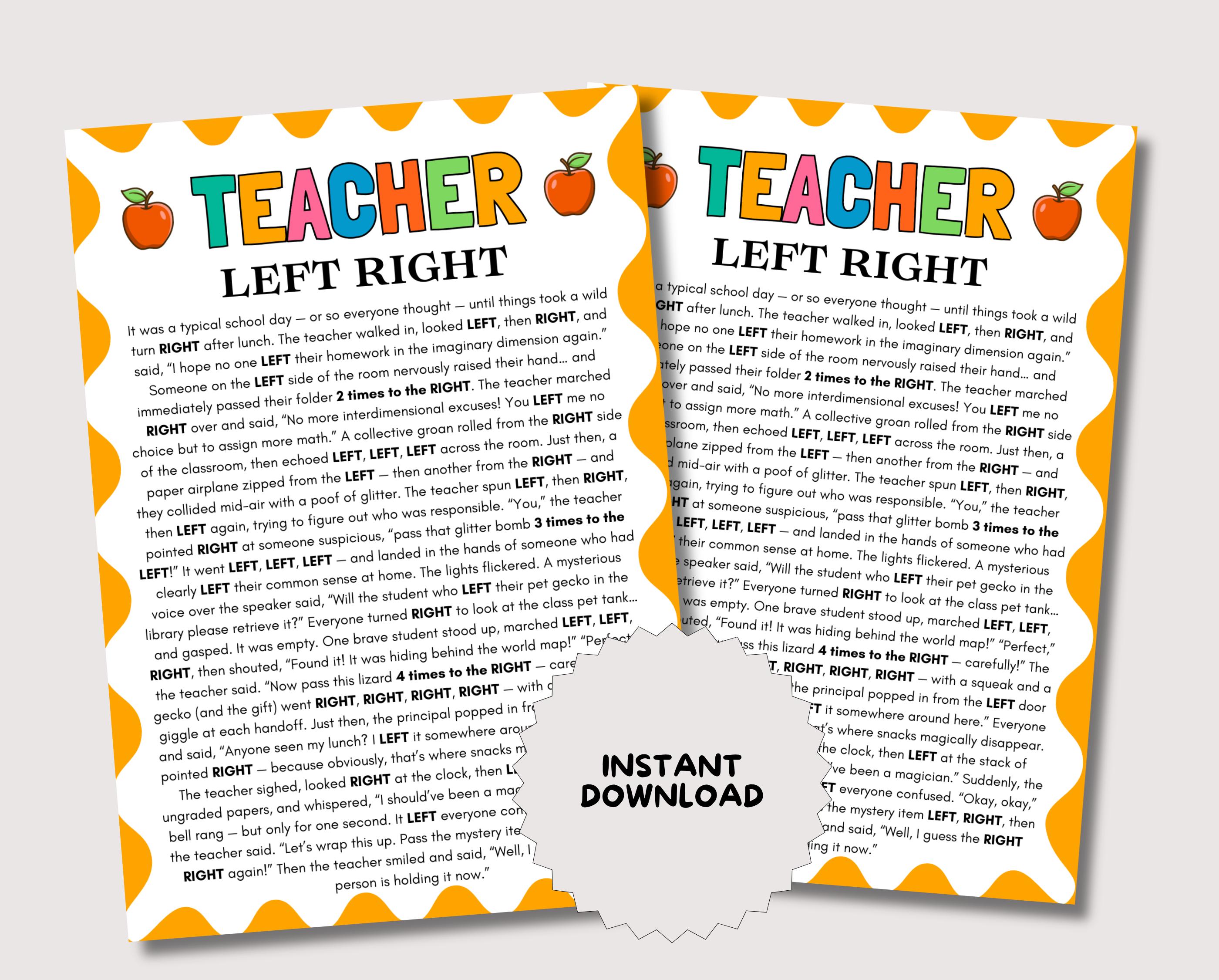 Teacher Left Right Game, Teacher Game Pass the Prize, Teacher ...