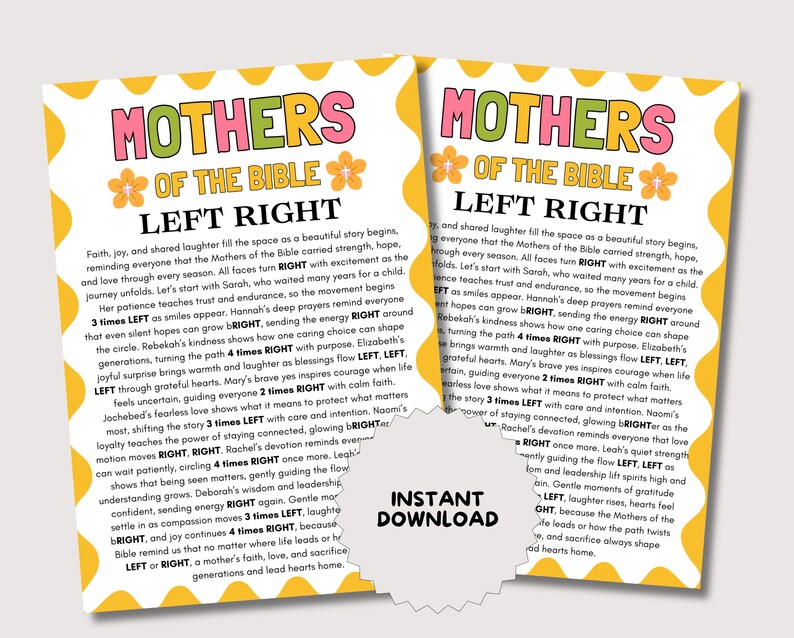 Mothers of the Bible Left Right Game, Fun Christian Mothers Day Game ...