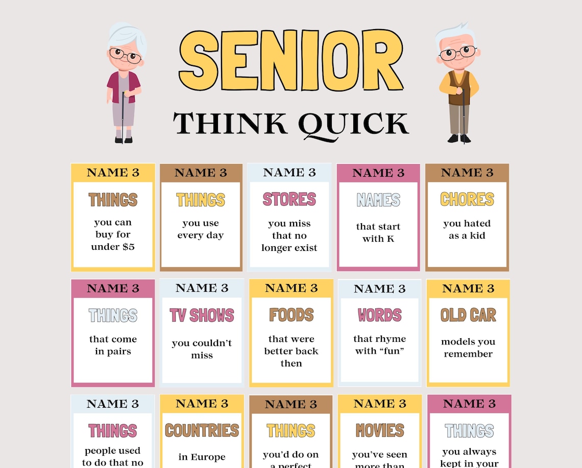 Senior Think Fast Senior Game, Fun Memory Games for Seniors Icebreaker ...