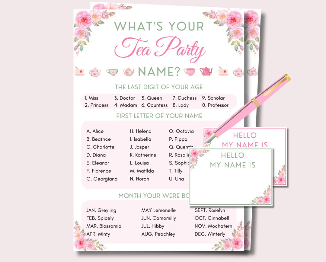 Tea Party Games, Whats Your Tea Party Name, Tea Party Name Game, Ladies ...