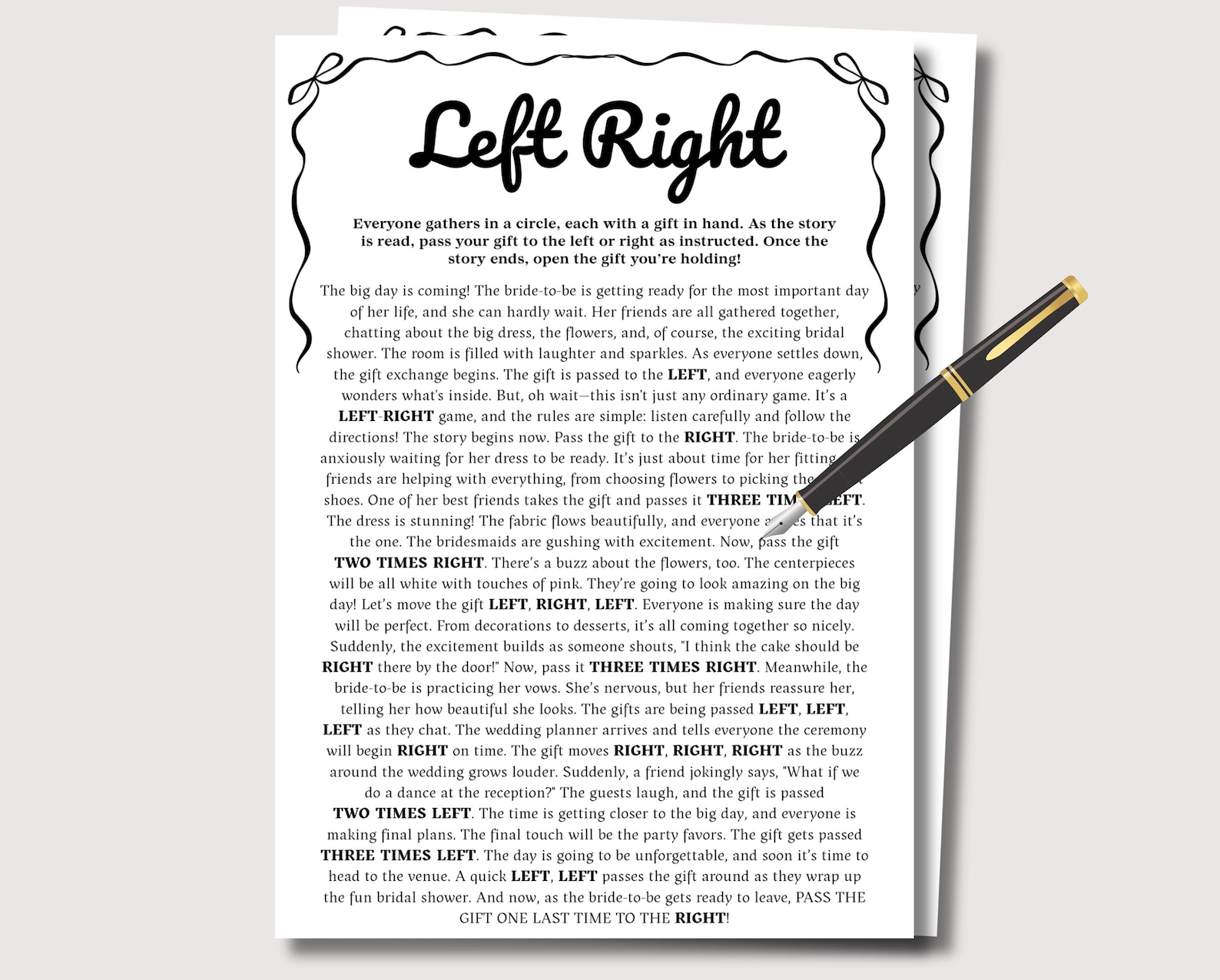 Left Right Bridal Shower Game, Bow Bridal Shower Prize Rhyme Game ...