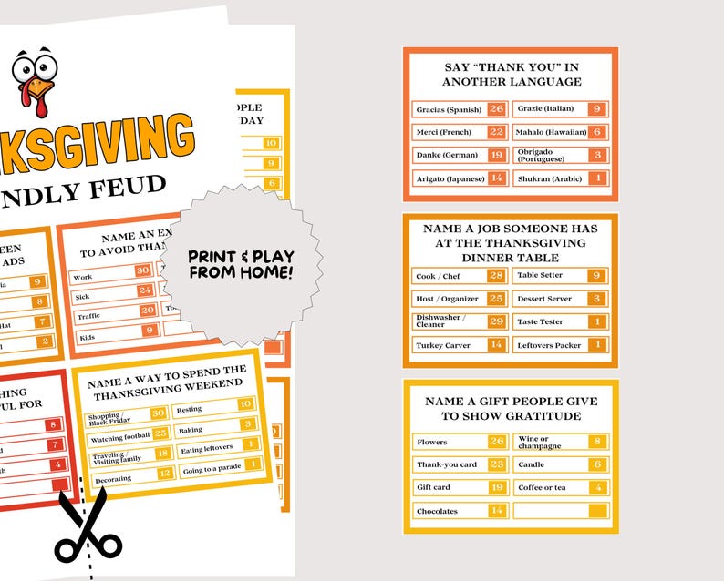 Thanksgiving Friendly Feud Game, Fun Thanksgiving Game for Adults Kids ...