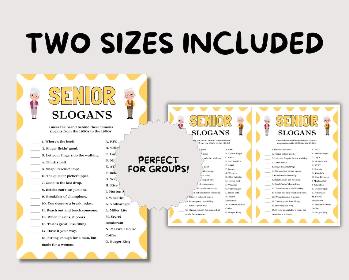 Senior Slogans Game, Funny Printable Trivia for Seniors Games for ...