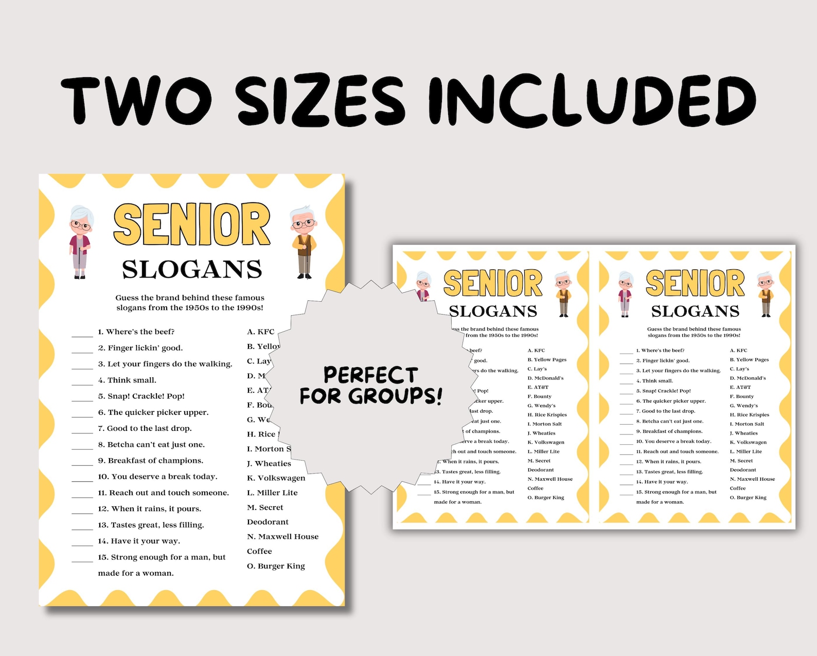 Senior Slogans Game, Funny Printable Trivia for Seniors Games for ...