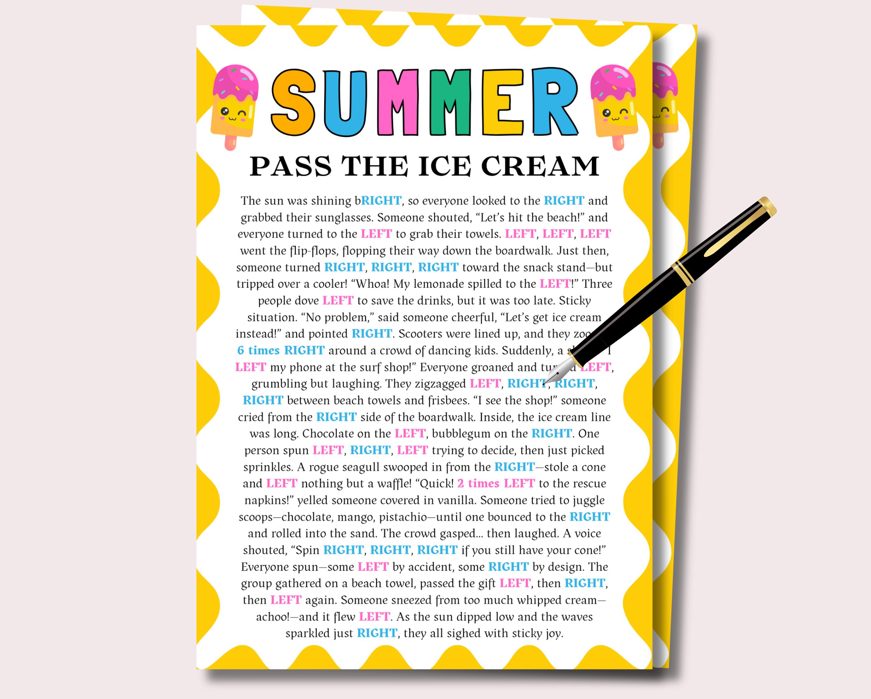 Pass the Ice Cream Game, Summer Left Right Game, Summer Party Games ...