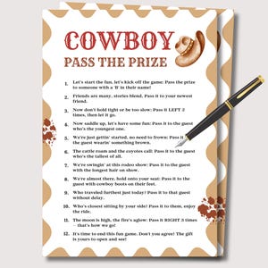 Cowboy Pass the Prize Game, Printable Cowboy Birthday Party Game for ...