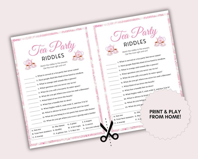 Tea Party Riddles Tea Party Games, Adult Tea Party Game for Ladies Tea ...