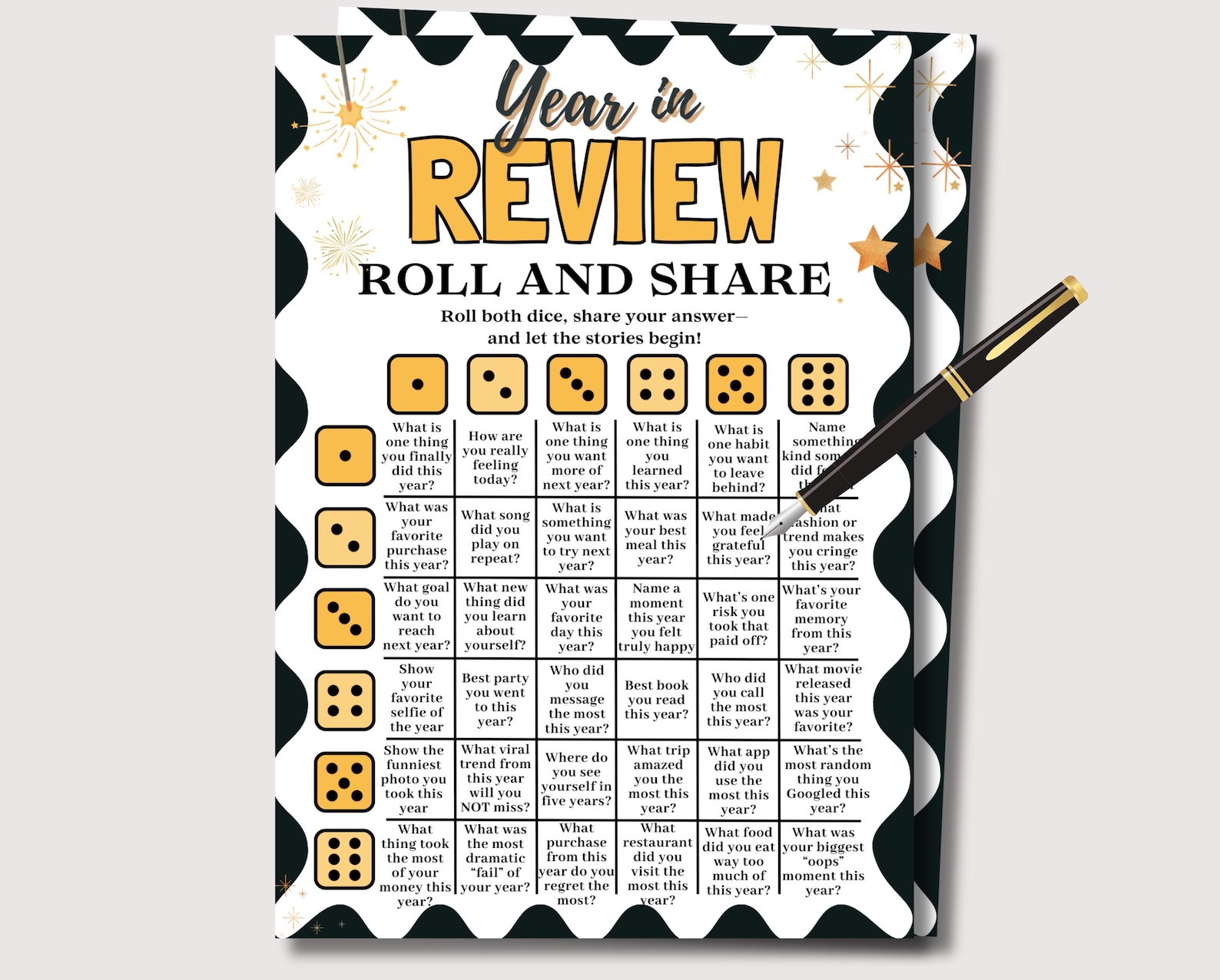 Year in Review Dice Game, Fun New Year Party Game for Adults, New Years ...