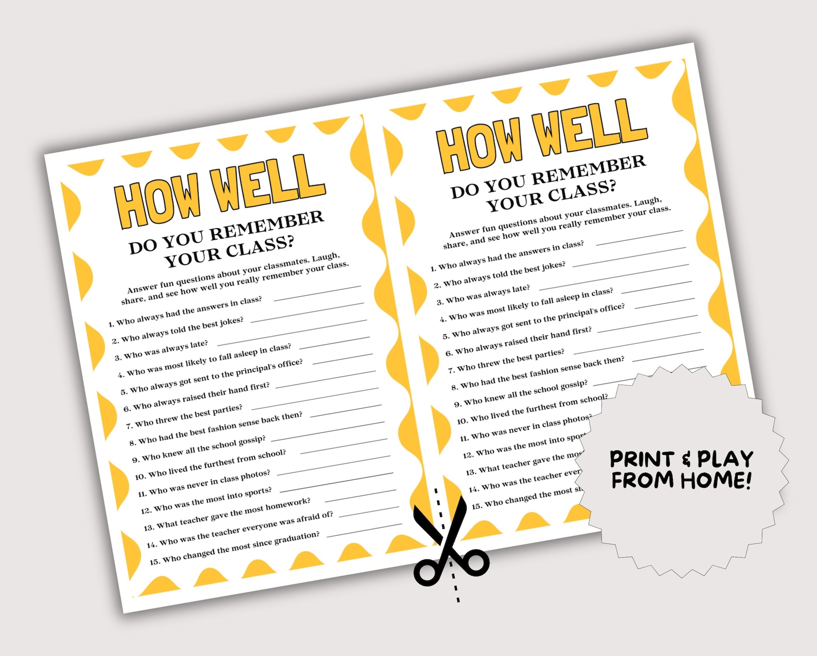 How Well Do You Remember Your Class, Fun Printable Class Reunion Game ...