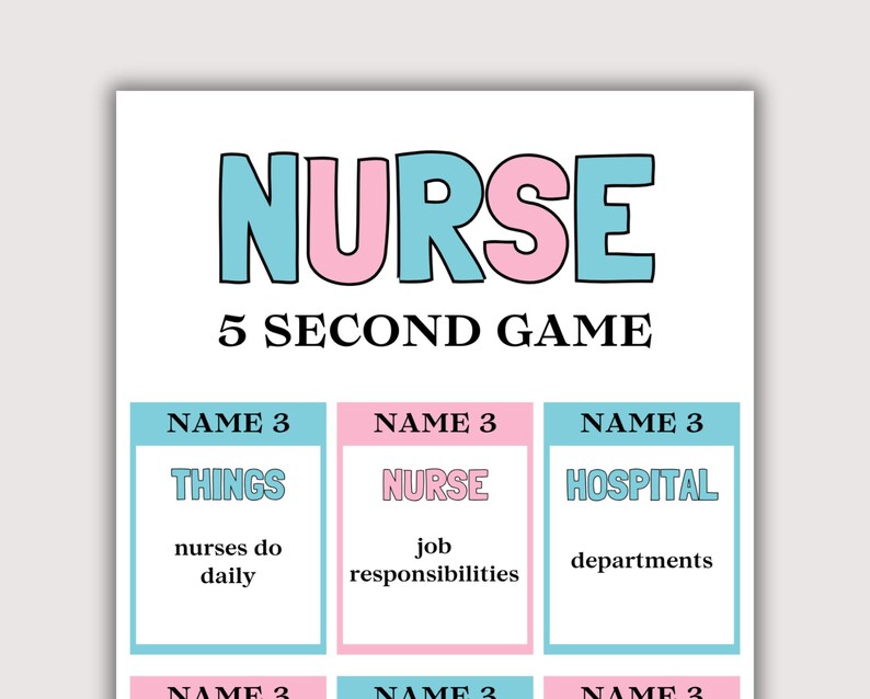 Nurse 5 Second Game, Fun Nurse Game for Medical Party, Nurse Party ...
