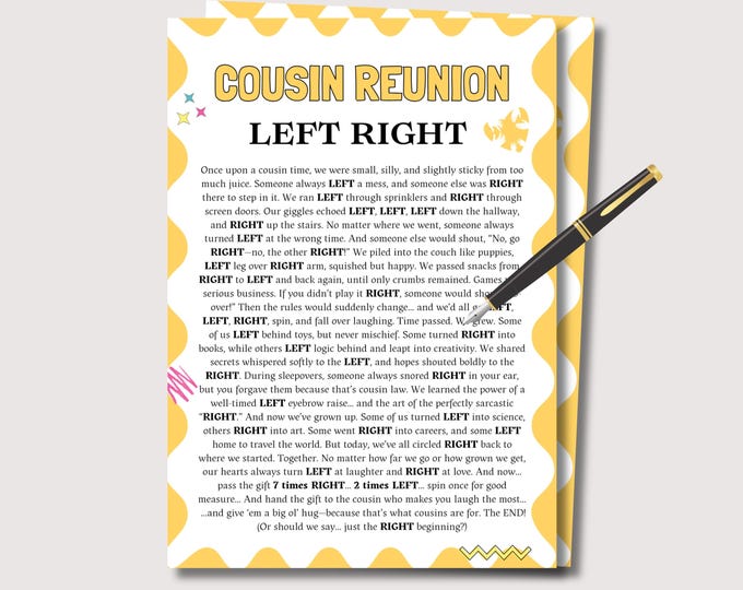 Family Reunion Left Right Game Printable | Cousin Crew Family Reunion ...