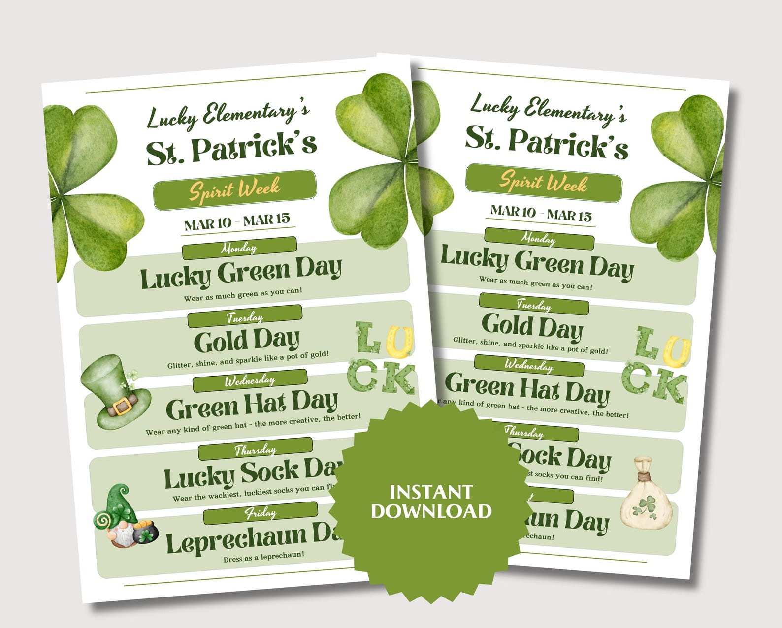 St Patricks Day Spirit Week Flyer Editable in Canva, March School ...