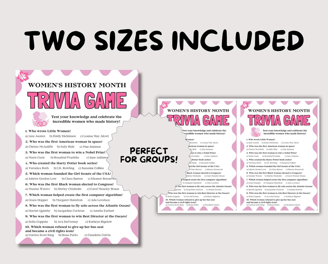 Women's History Month Trivia Game, Fun Printable Womens Day Game, Women ...
