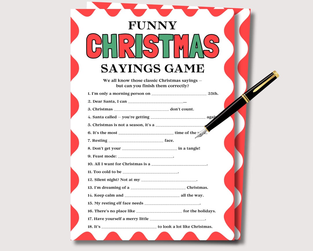 Funny Christmas Sayings Game, Fun Printable Christmas Party Game for ...