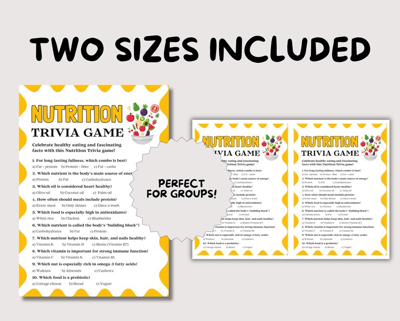 Nutrition Trivia Game, Fun Nutrition Game for Kids Adults Seniors ...