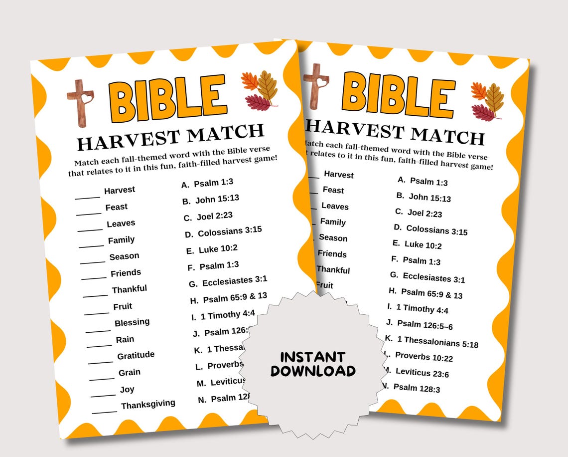 Fall Bible Harvest Match Game, Fun Fall Bible Game for Adults Kids ...