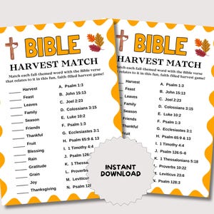 Fall Bible Harvest Match Game, Fun Fall Bible Game for Adults Kids ...