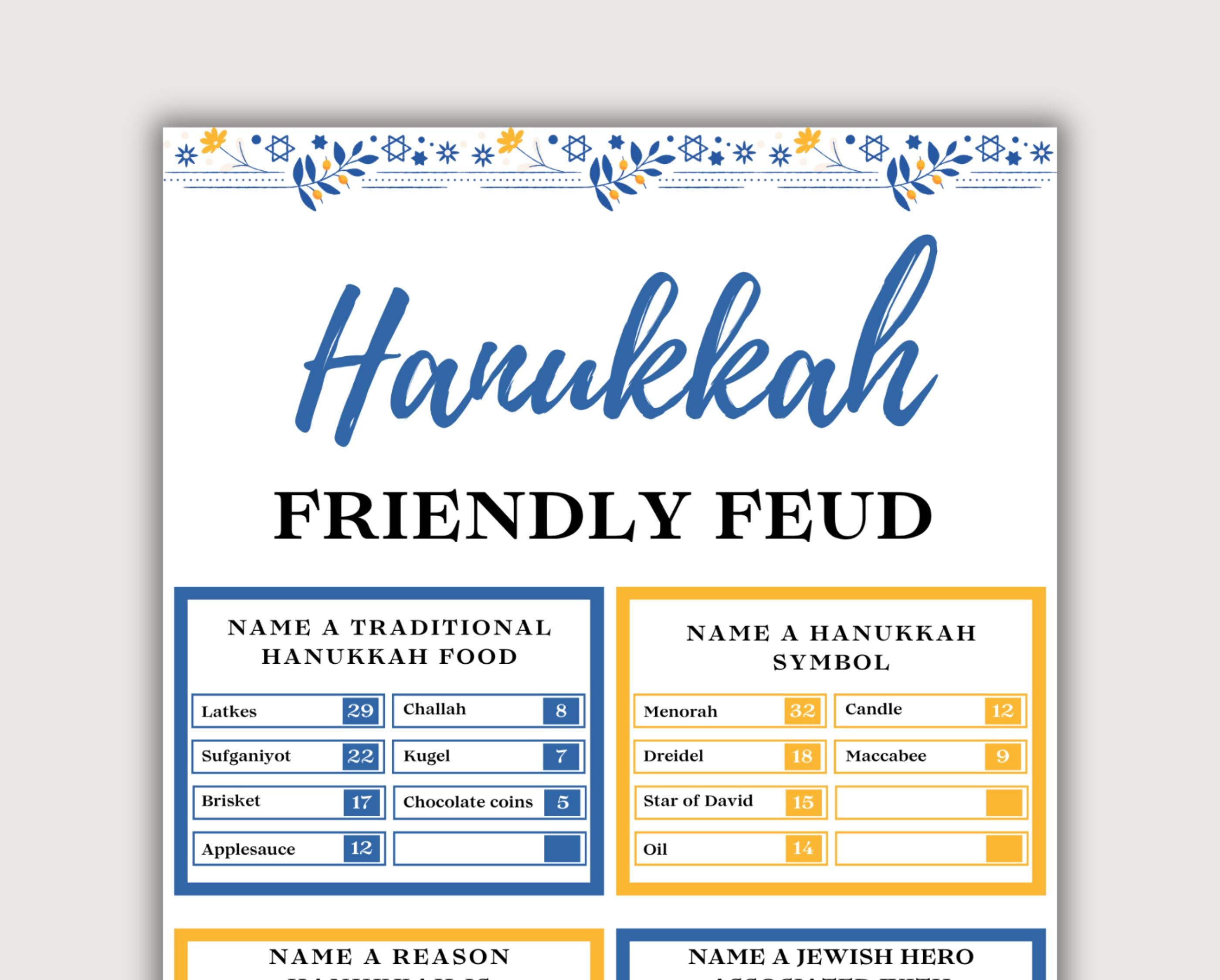 Hanukkah Friendly Feud Game, Fun Printable Hanukkah Game for Adults ...