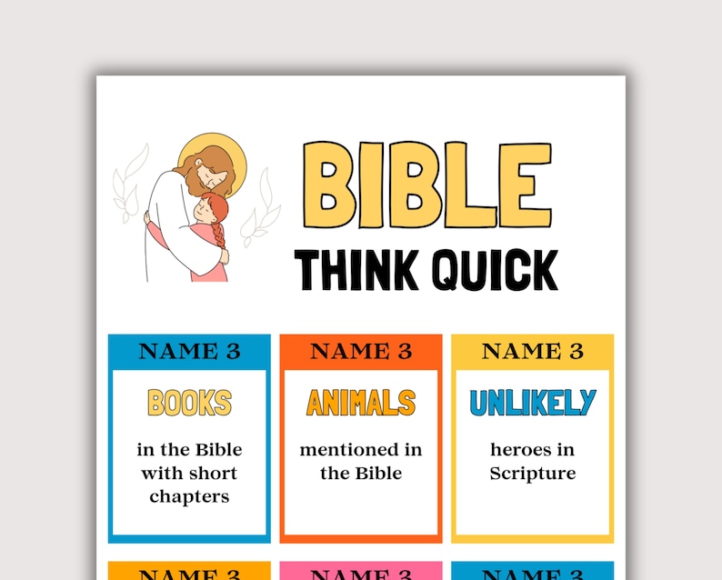 Bible Think Fast Game Name 3 Things, Funny Bible Game for Kids and ...