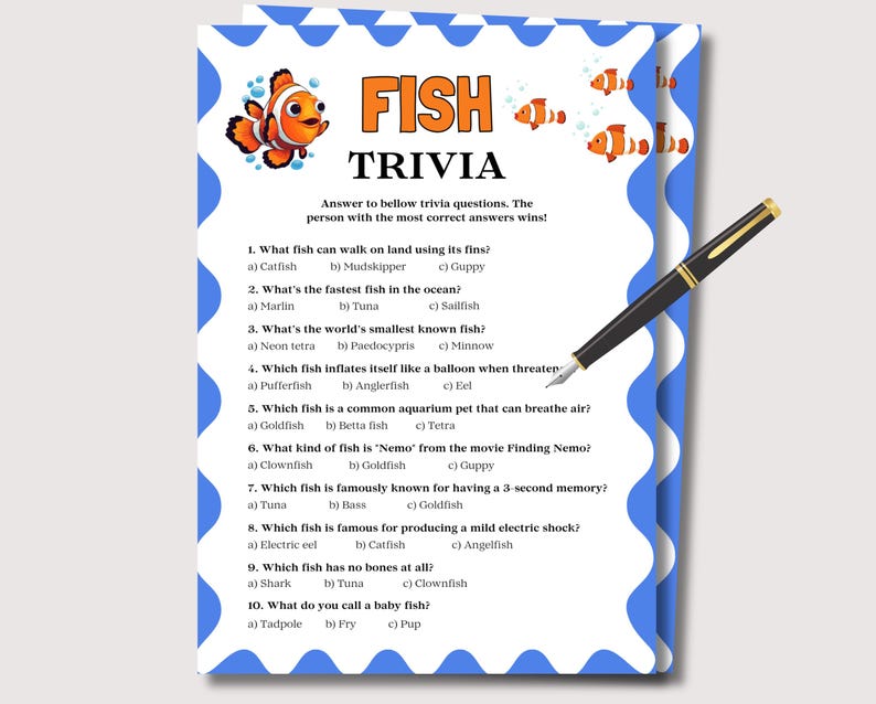 Fish Trivia Game, Summer Party Game Ocean Animal Trivia, Summer Trivia ...