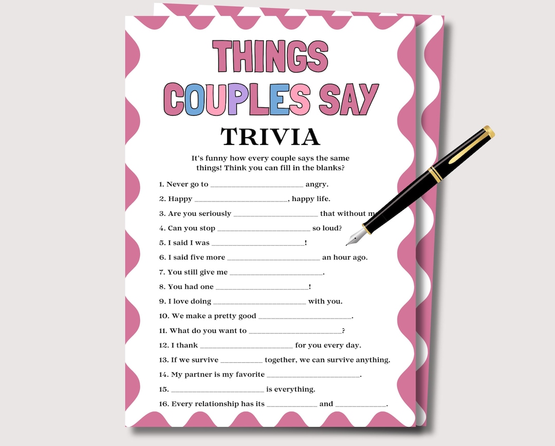 Things Couples Say Game, Fun Printable Couple Trivia Quiz, Anniversary ...