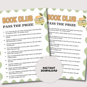 Book Club Pass the Prize Game, Printable Book Club Games, Games for ...